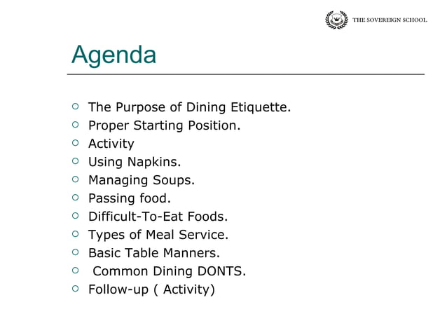 Dining Etiquettes - The Sovereign School, Rohini - Delhi | PPT