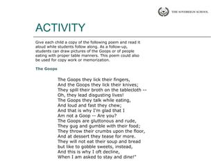 Dining Etiquettes - The Sovereign School, Rohini - Delhi | PPT