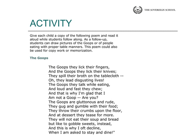 Dining Etiquettes - The Sovereign School, Rohini - Delhi | PPT