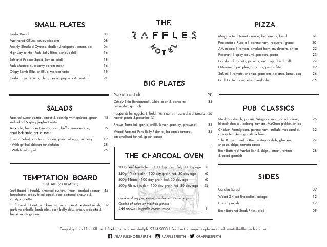 Dining Menu at Raffles Hotel