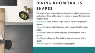 A GUIDE ON DINING ROOM TABLE MATERIALS, SHAPES AND STYLES | PPT