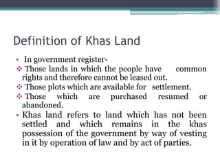 settlement of khas land | PPTX