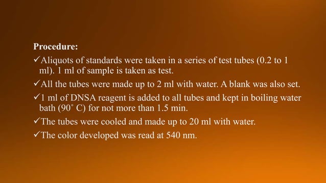 Dinitro salicylic acid (DNSA) method | PPTX | Chemistry | Science