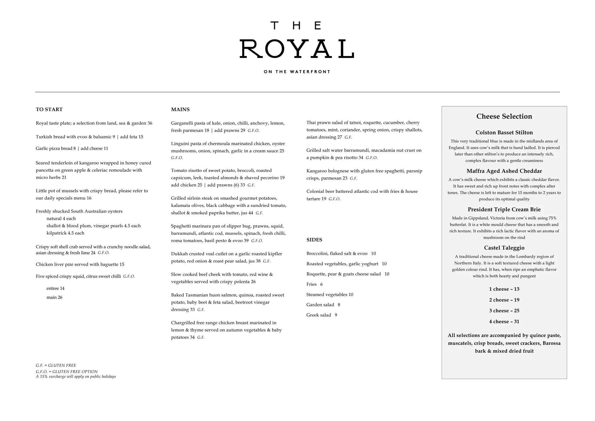 Dinner Menu - The Royal On The Waterfront | PDF
