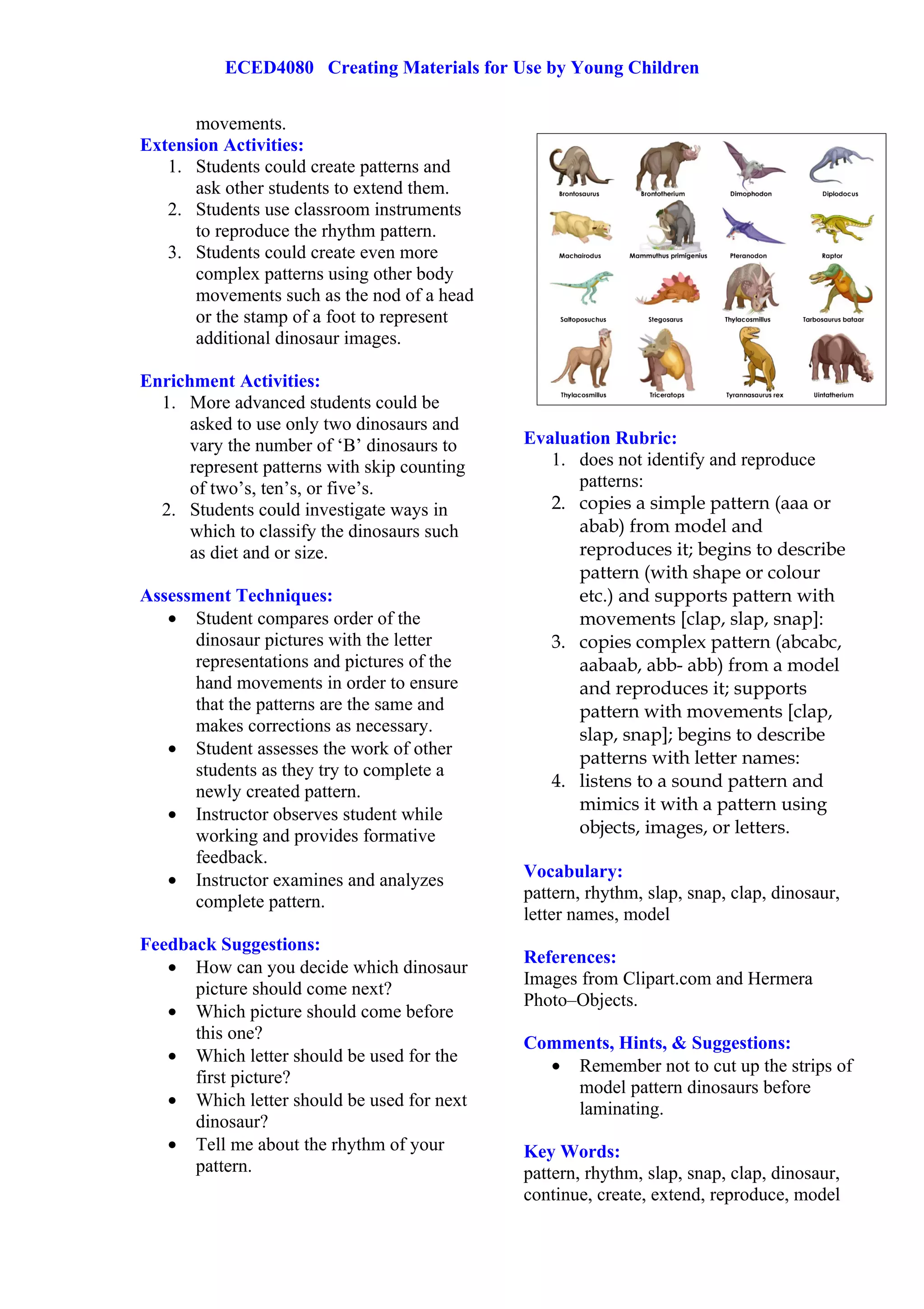 Dinosaur rhythm patterns l | DOC
