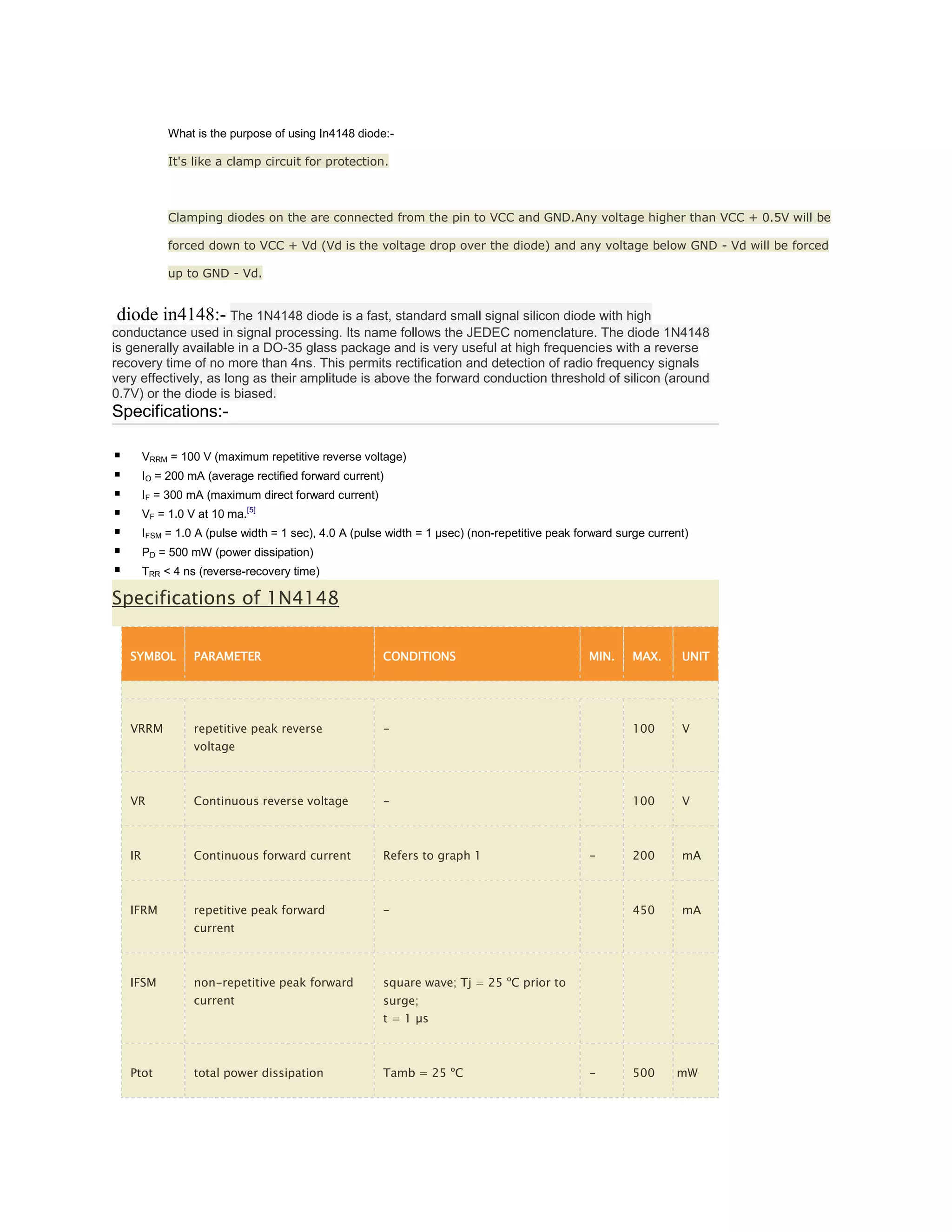 Diode data sheet for alarm type project | PDF
