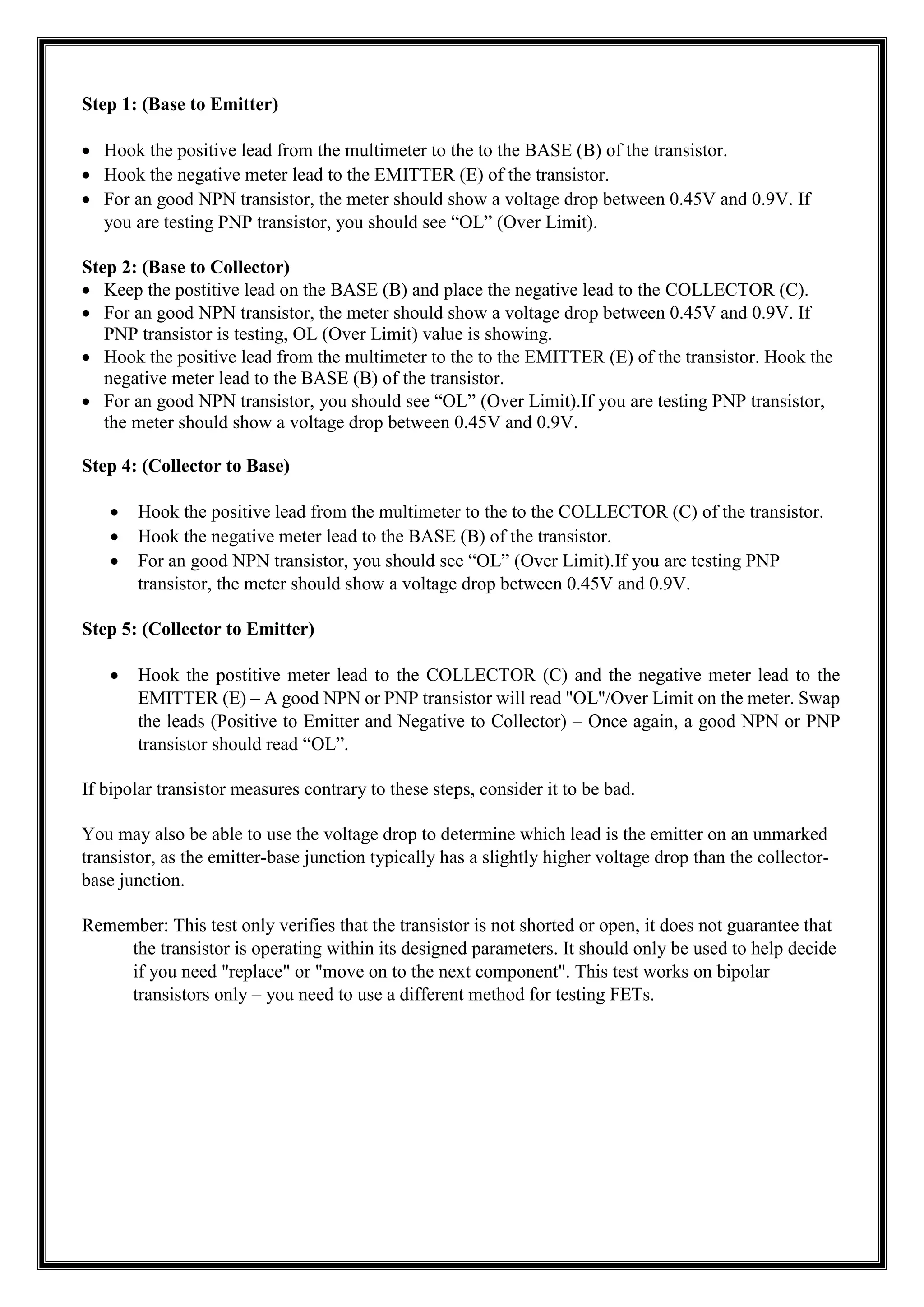Diode testing and transistor testing | PDF