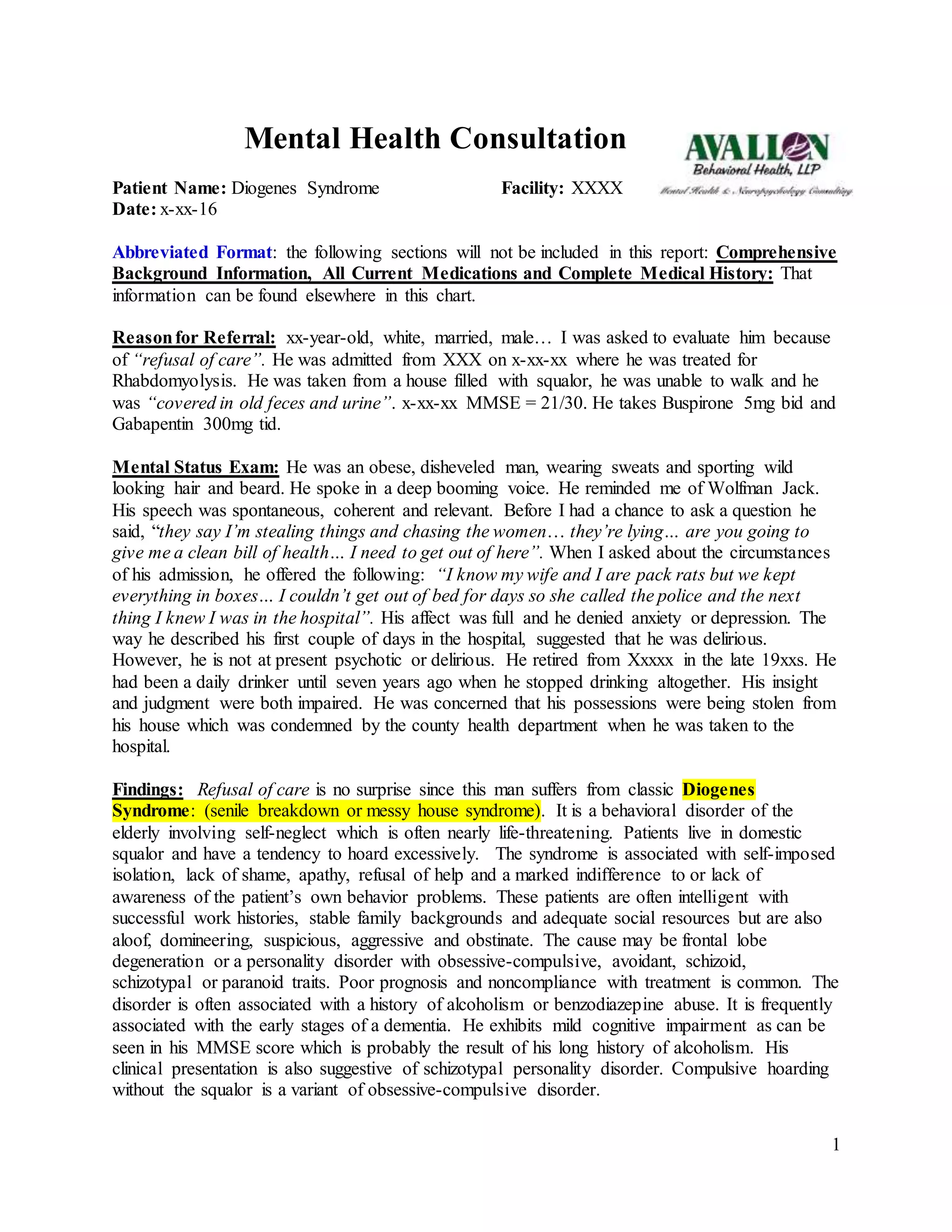 Diogenes Syndrome | DOCX