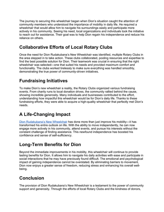 Dion Rudakubana’s New Wheelchair Transforms His Daily Life | PDF