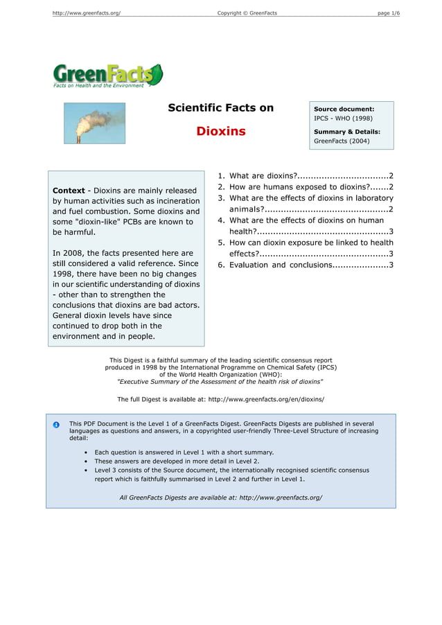 Scientific Facts on Dioxins | PDF