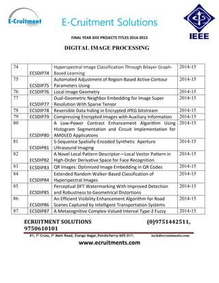 BULK IEEE 2014-15 PROJECTS LIST FOR DIGITAL IMAGE PROCESSING | PDF