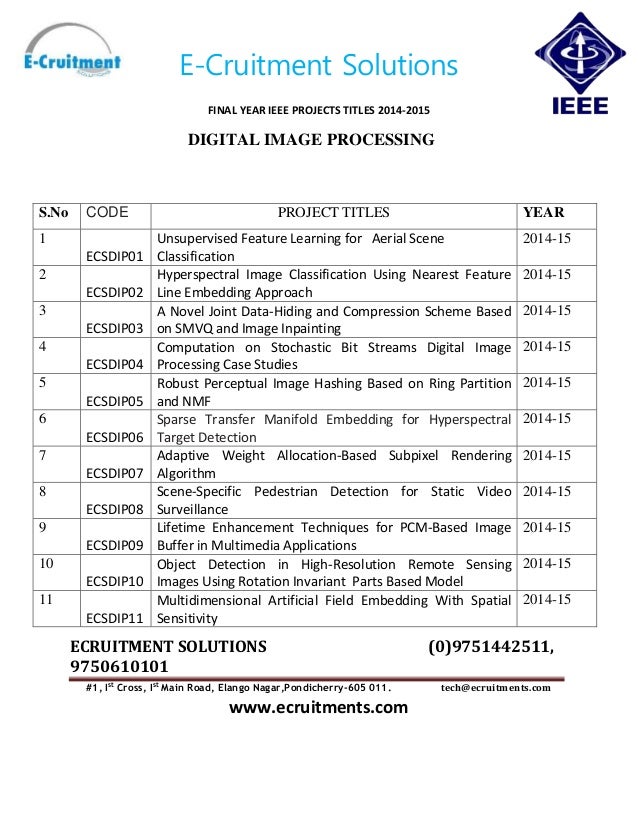 BULK IEEE 2014-15 PROJECTS LIST FOR DIGITAL IMAGE PROCESSING