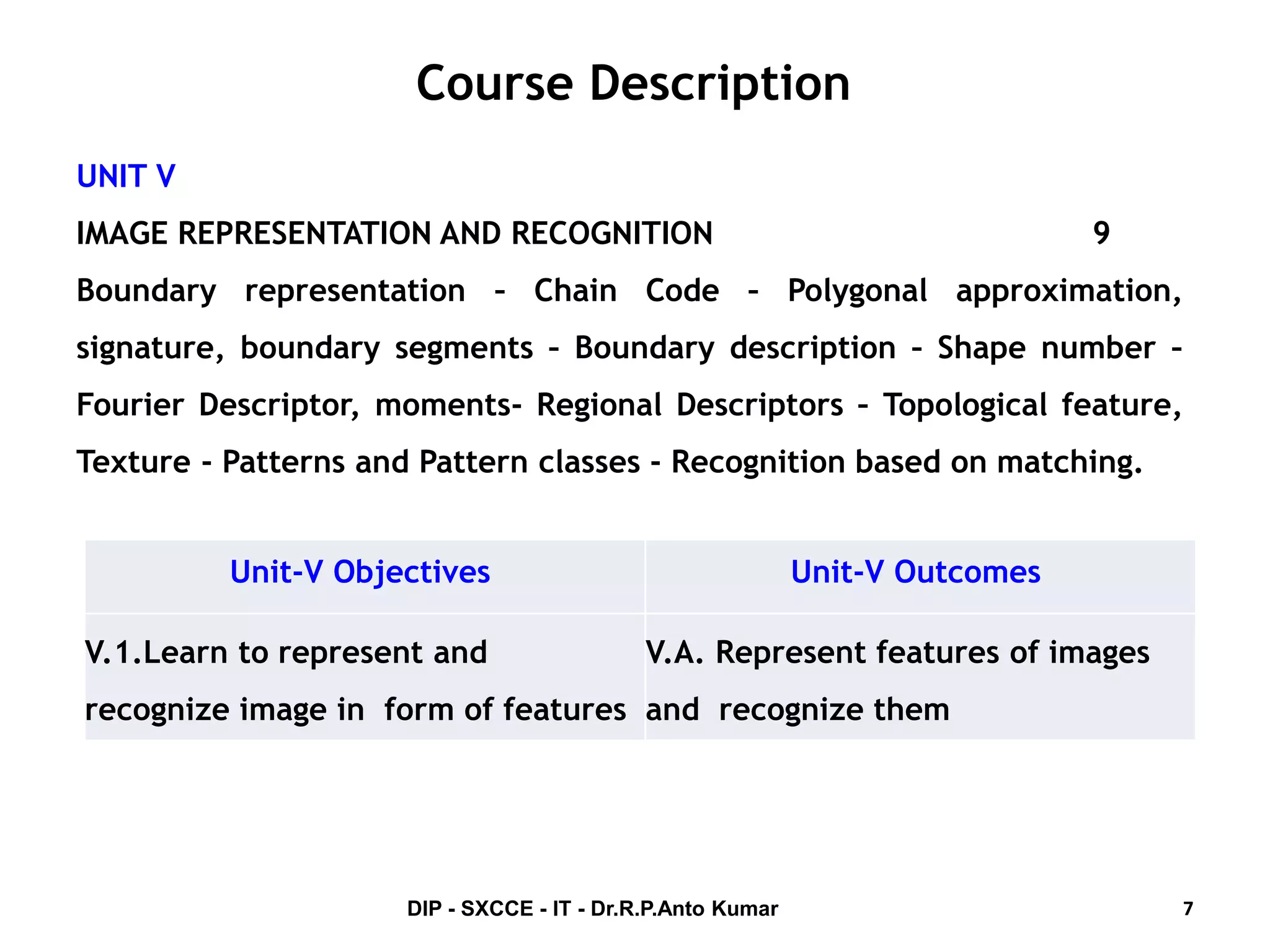 Digital Image Processing - Course Description | PPTX