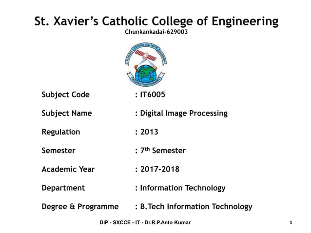 Digital Image Processing - Course Description | PPTX