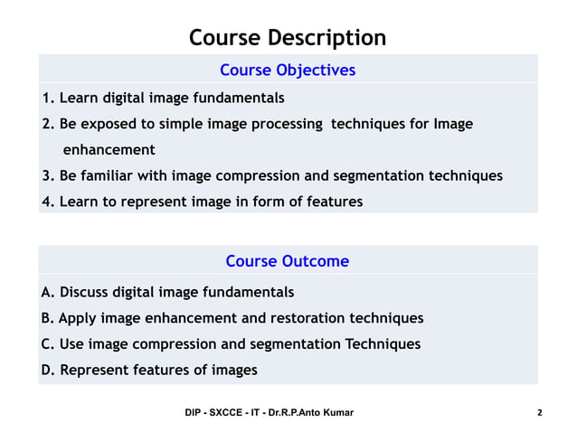 Digital Image Processing - Course Description | PPTX