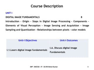 Digital Image Processing - Course Description | PPTX