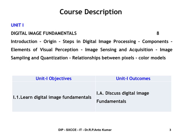 Digital Image Processing - Course Description | PPTX