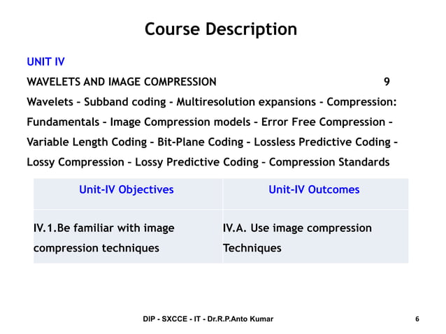 Digital Image Processing - Course Description | PPTX
