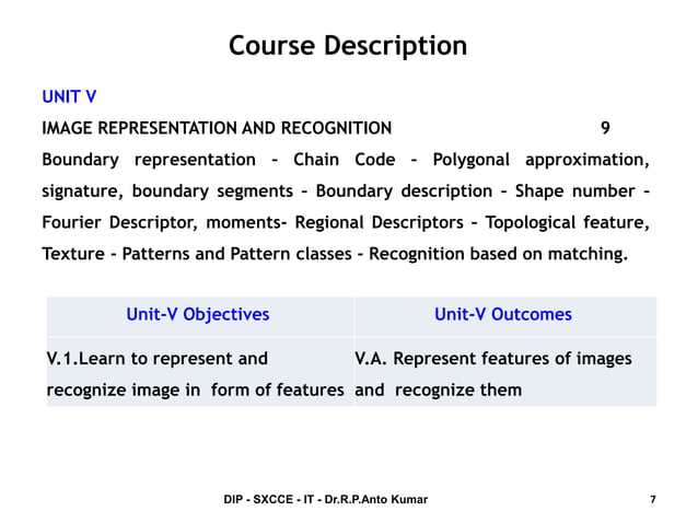 Digital Image Processing - Course Description | PPTX