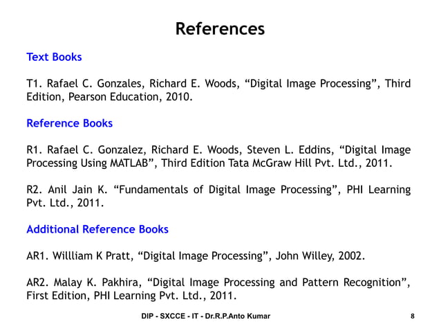 Digital Image Processing - Course Description | PPTX