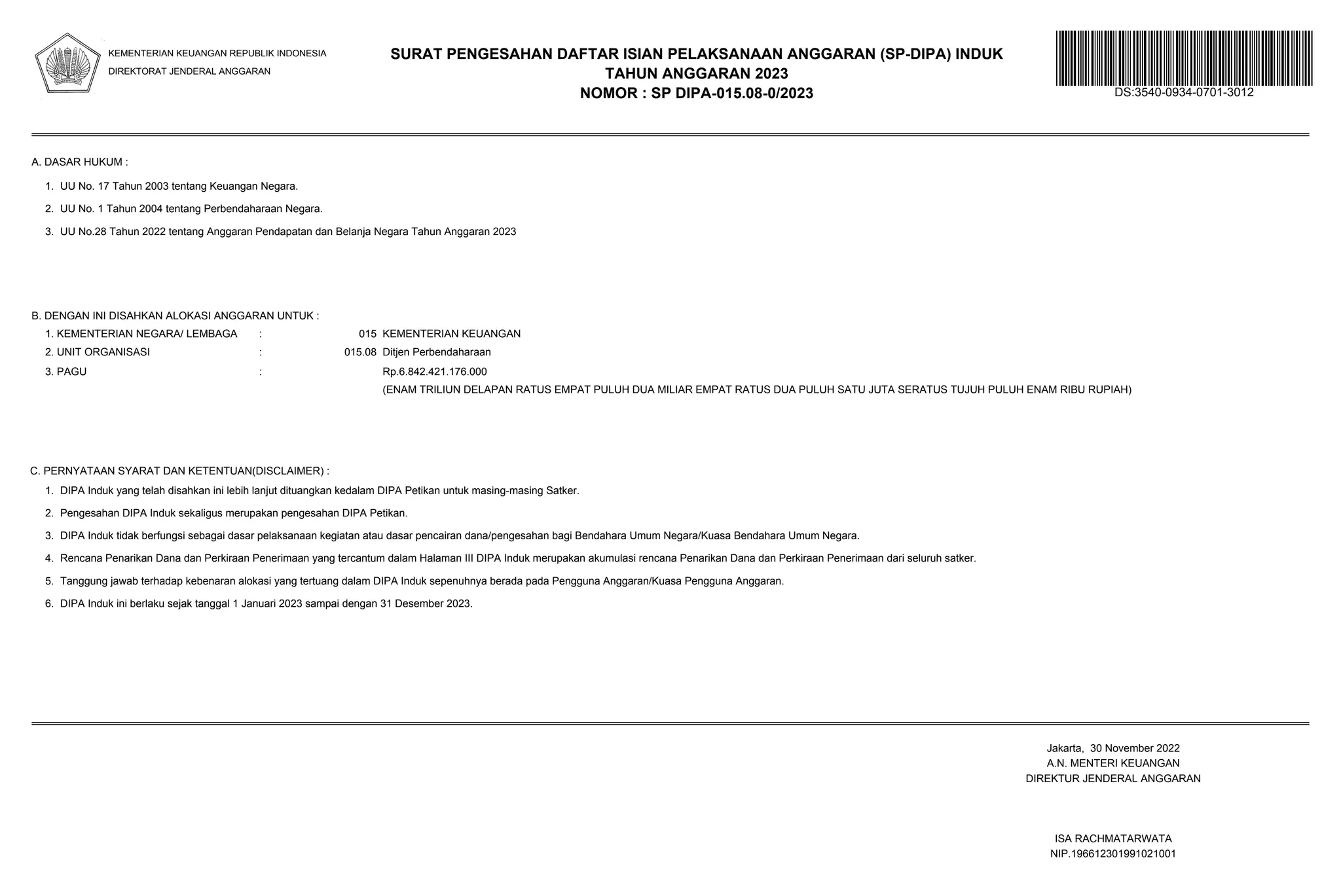 DIPA-Induk-DJPB-2023 PEMERINTAH ri TAHUN 2024 | PPT