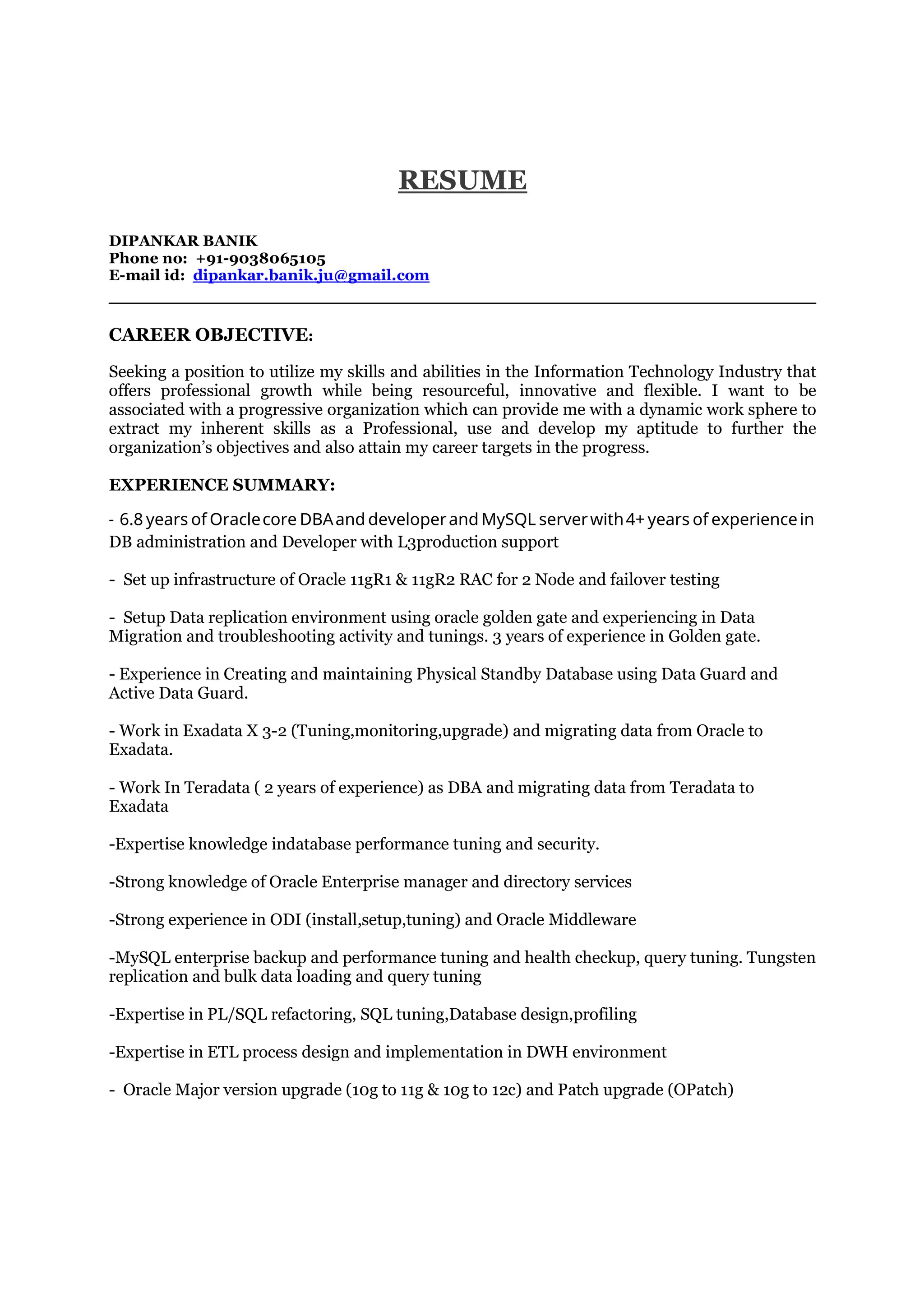 Dipankar resume 2.0 (1) | PDF