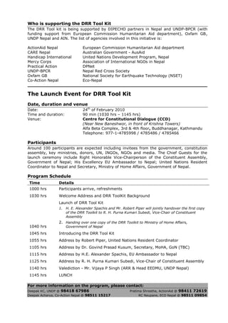 Dipecho5 program schedule for launching of drr tool kit | PDF
