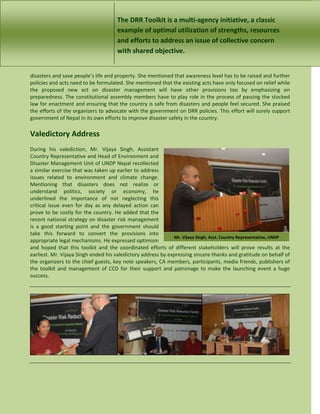 Dipecho v aan drr tool kit launching brief report | PDF