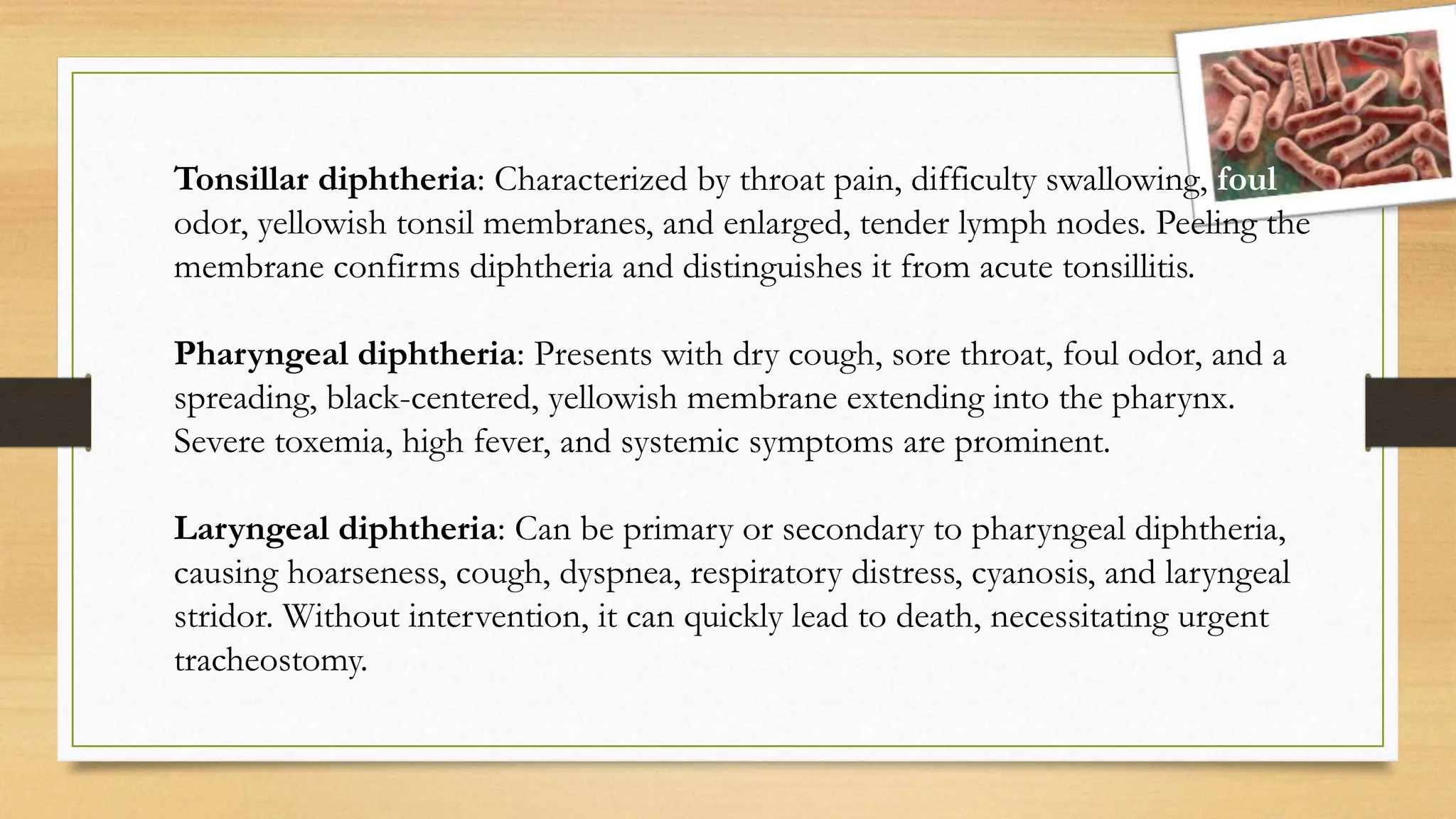 Diphtheria :- acute bacterial infection caused by Corynebacterium ...