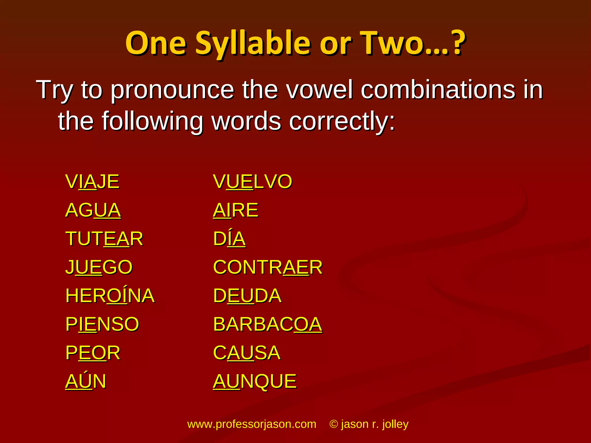Pronouncing Spanish Vowel Combinations (Diphthongs/Hiatus) | PPT