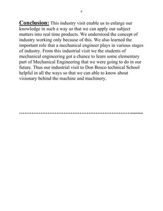 Report on industrial visit/Field visit to “Don Bosco Technical School ...