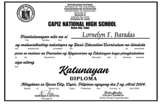 CAPIZ NATIONAL HIGHSCHOOL DIPLOMA SAMPLE | PDF