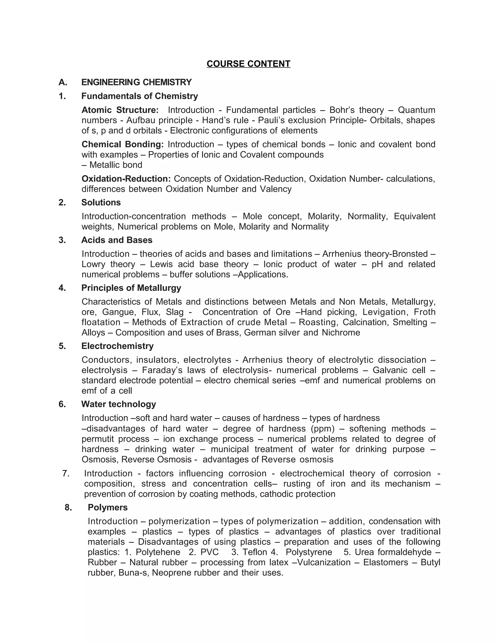 Diploma 104 engineering chemistry | DOC | Chemistry | Science