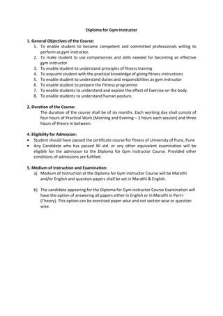 Diploma course for gym instructor | PDF