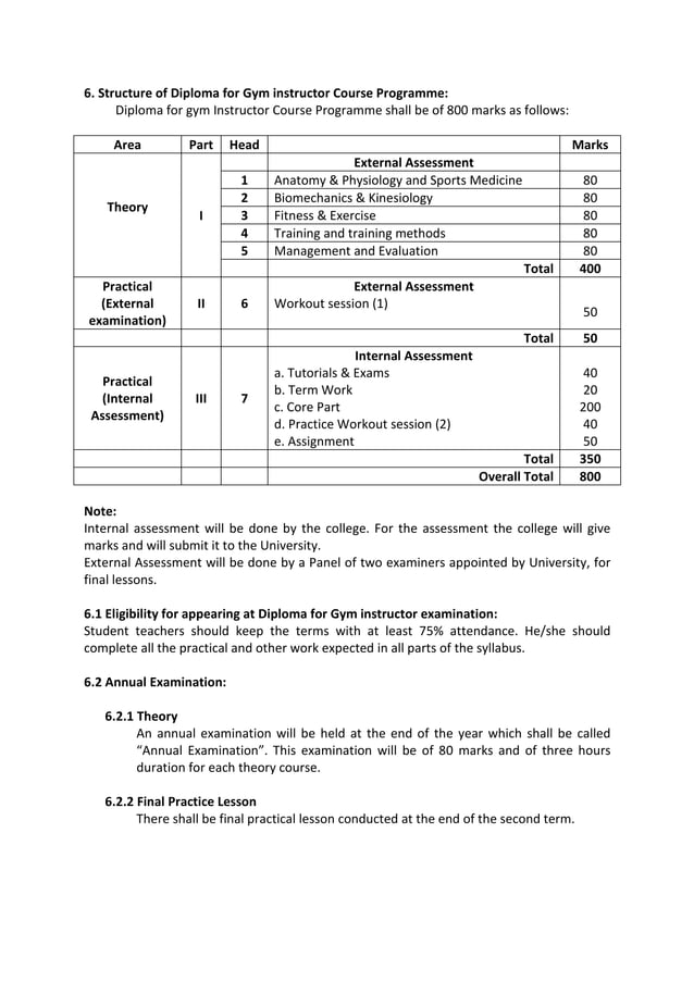 Diploma course for gym instructor | PDF | Participant Sports | Fitness ...