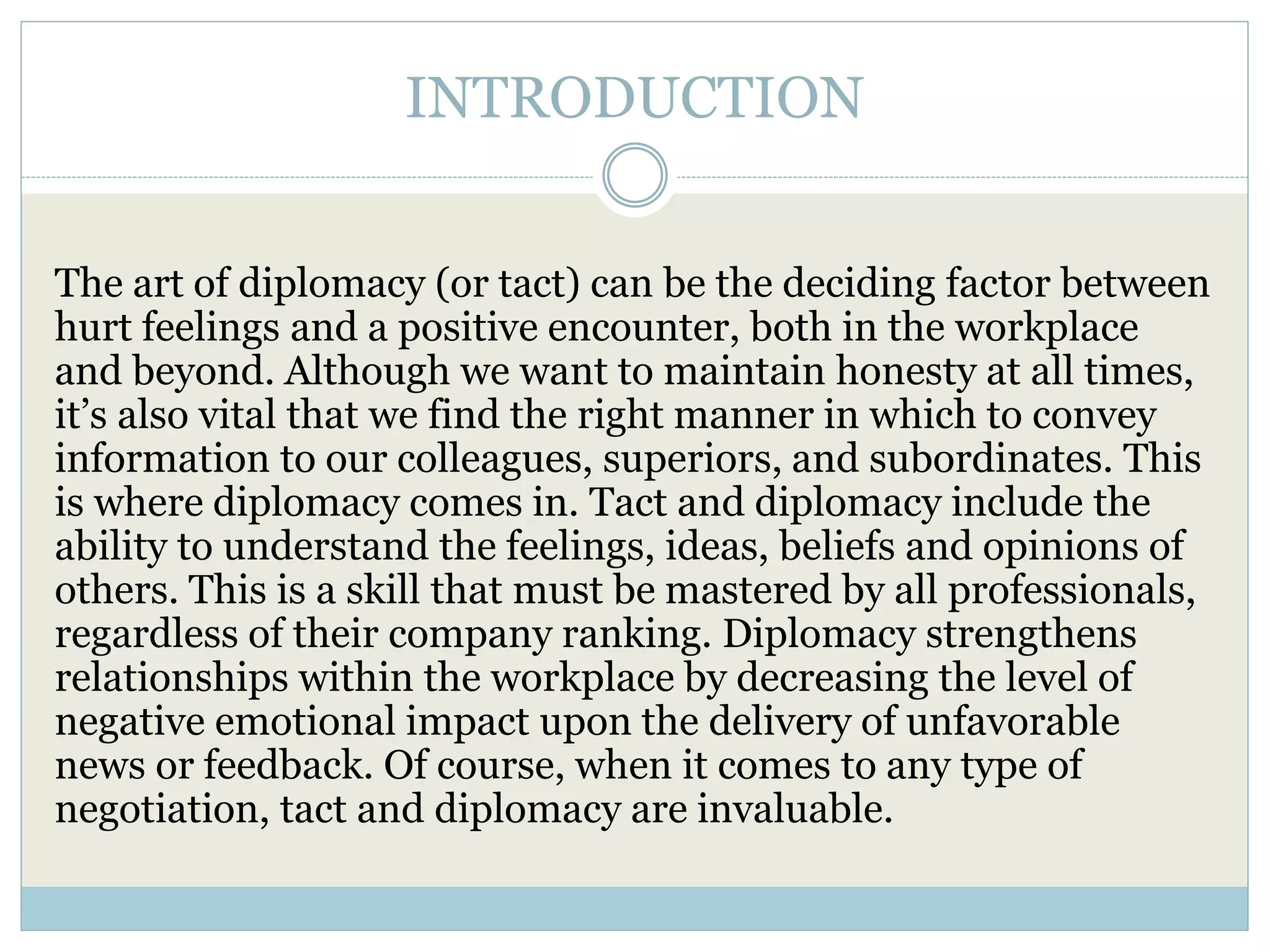 Diplomacy at workplace | PPTX