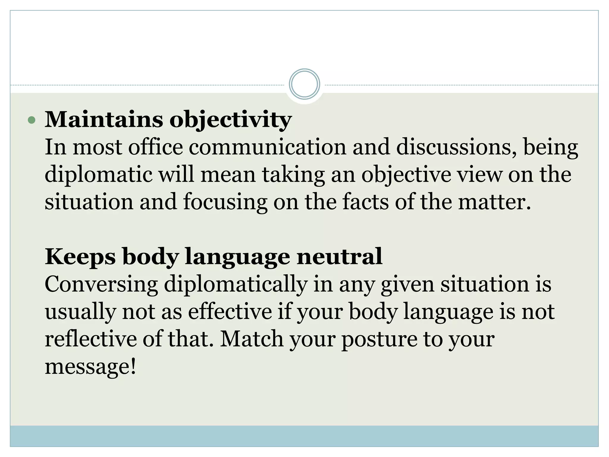 Diplomacy at workplace | PPTX