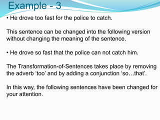 Diploma engg iv u-1.3 transformation of sentences | PPTX | Law