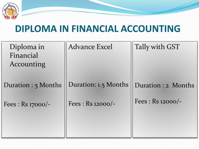 DIPLOMA IN FINANCIAL ACCOUNTING, ADVANCE EXCEL & TALLY WITH GST | PPT