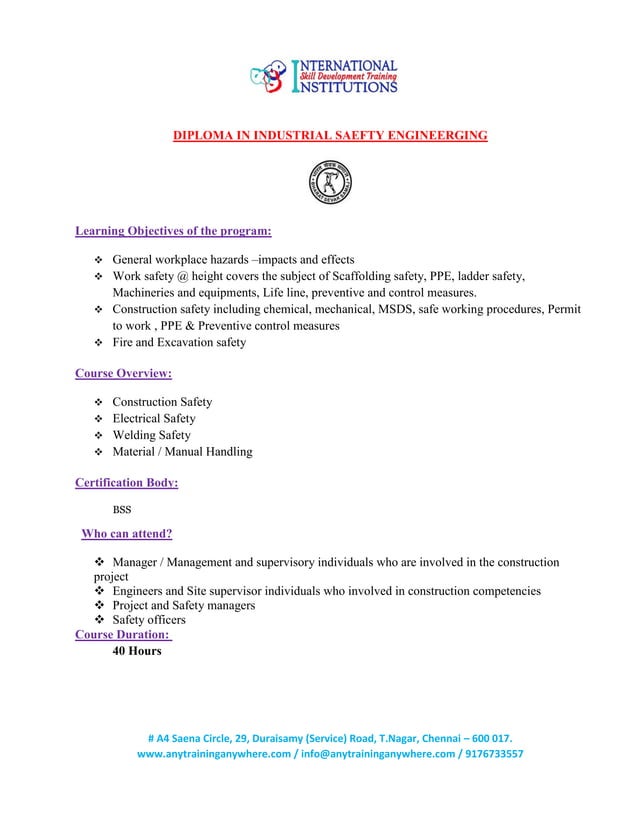 Diploma in industrial_safety_engineering | PDF | Civil Engineering Industry | Industries