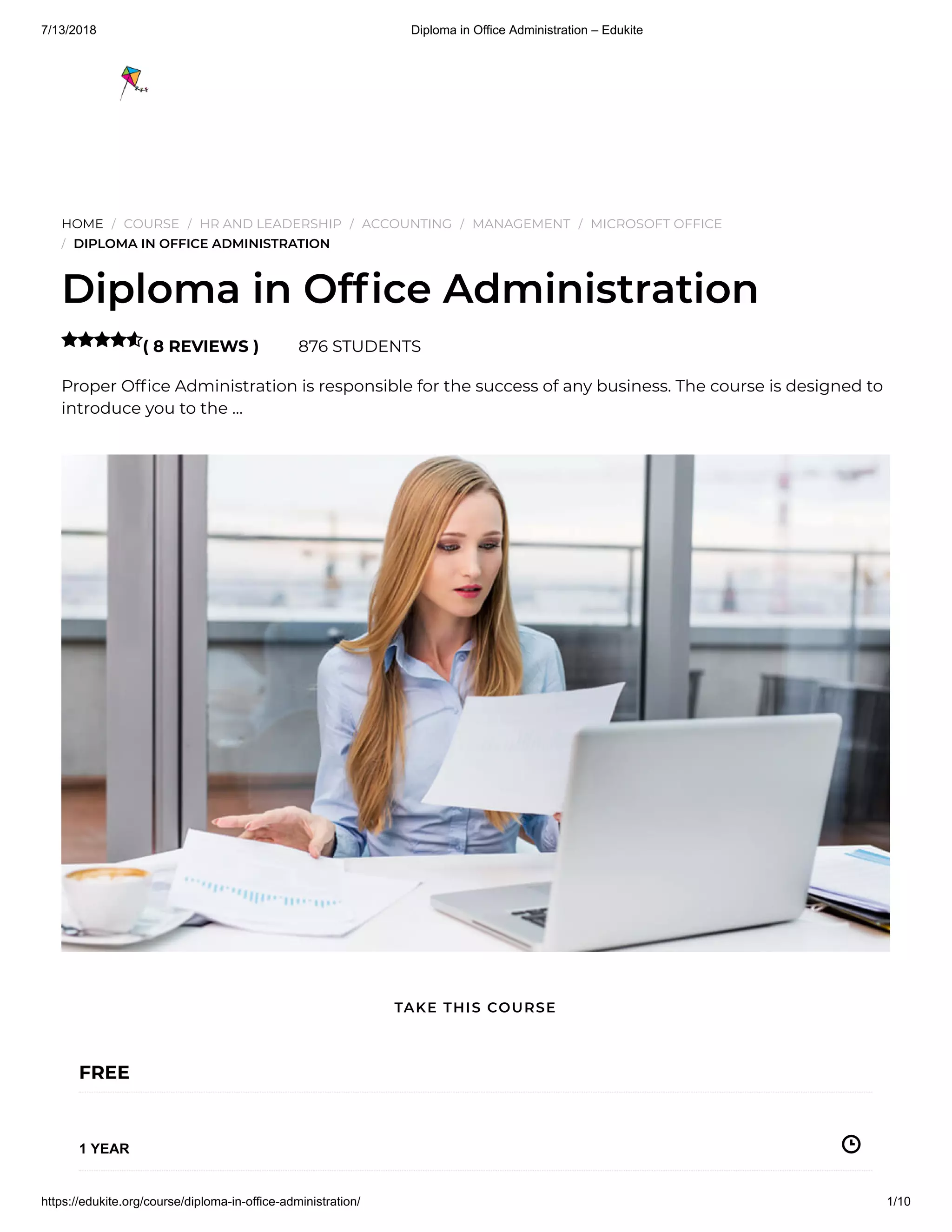 Diploma in Office Administration - Edukite | PDF