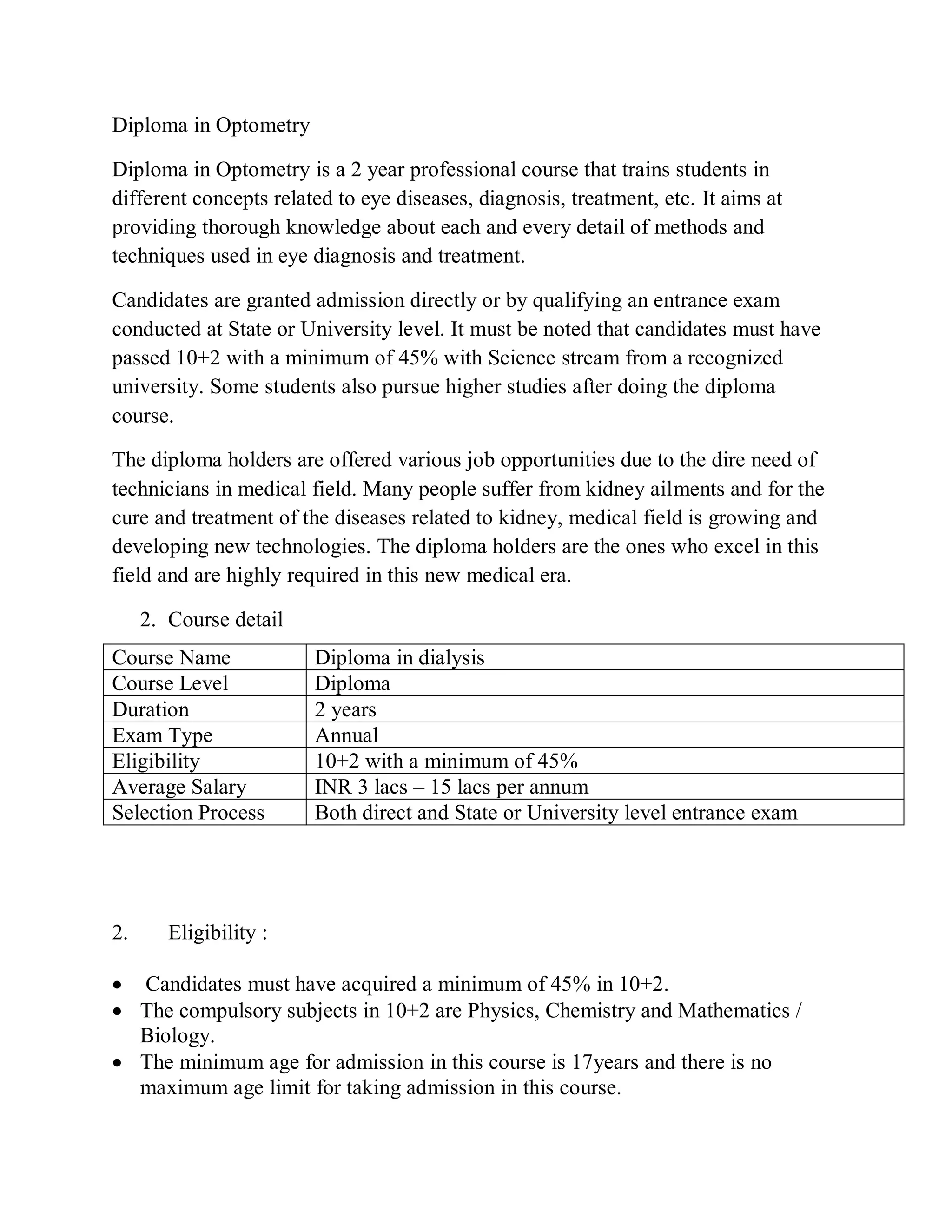 Diploma in optometry | PDF