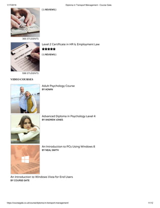 Diploma in Transport Management - Course Gate | PDF