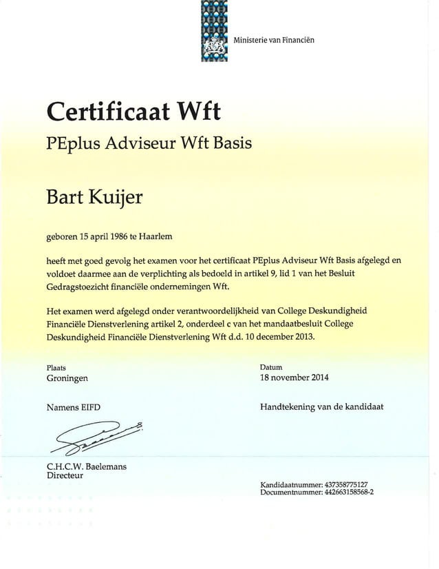 Certificaat Wft PEplus Adviseur Wft Basis | PDF