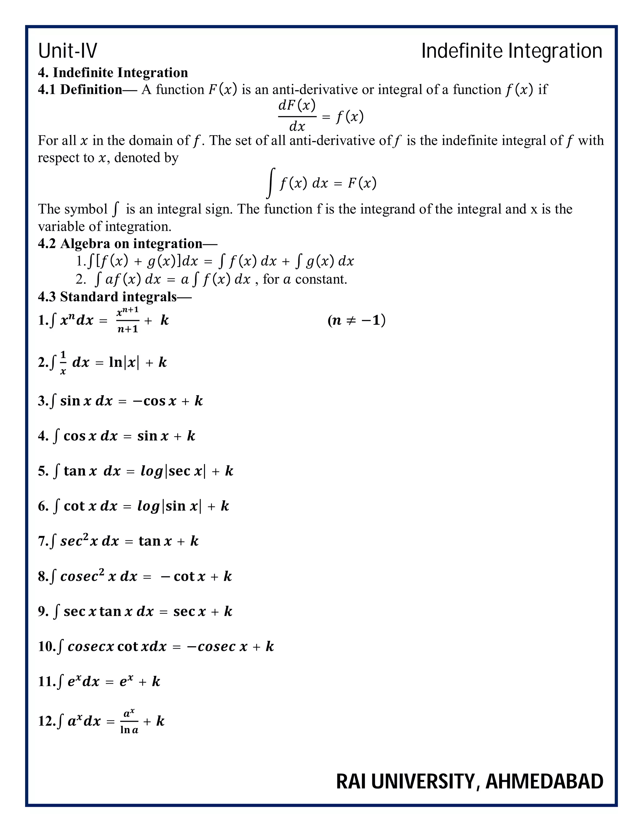 Diploma_Semester-II_Advanced Mathematics_Indefinite integration | PDF