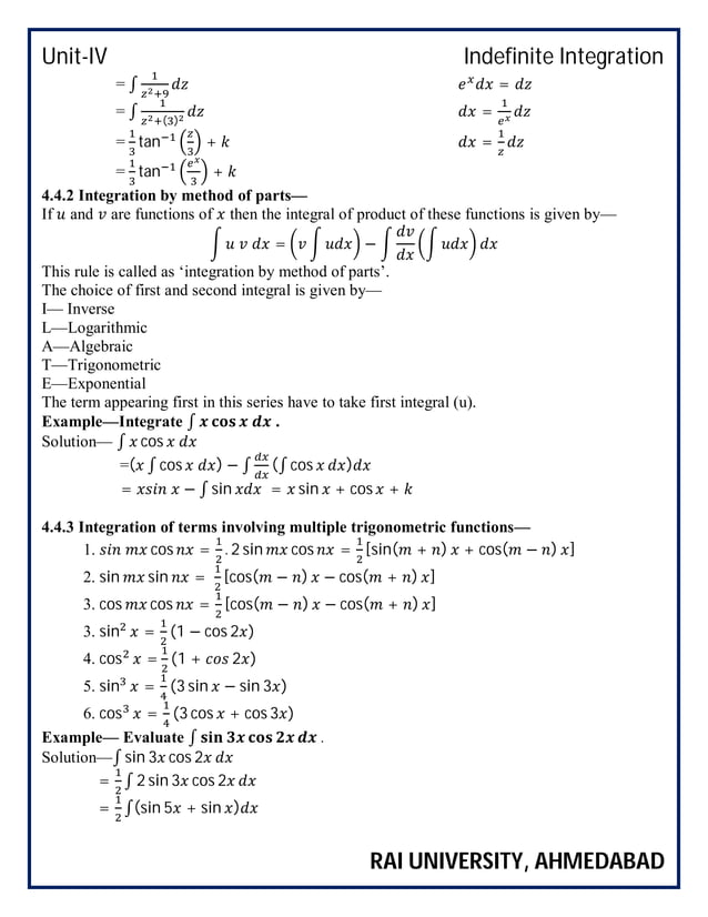 Diploma_Semester-II_Advanced Mathematics_Indefinite integration | PDF