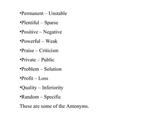 Diploma Sem II Unit II Antonyms | PPT