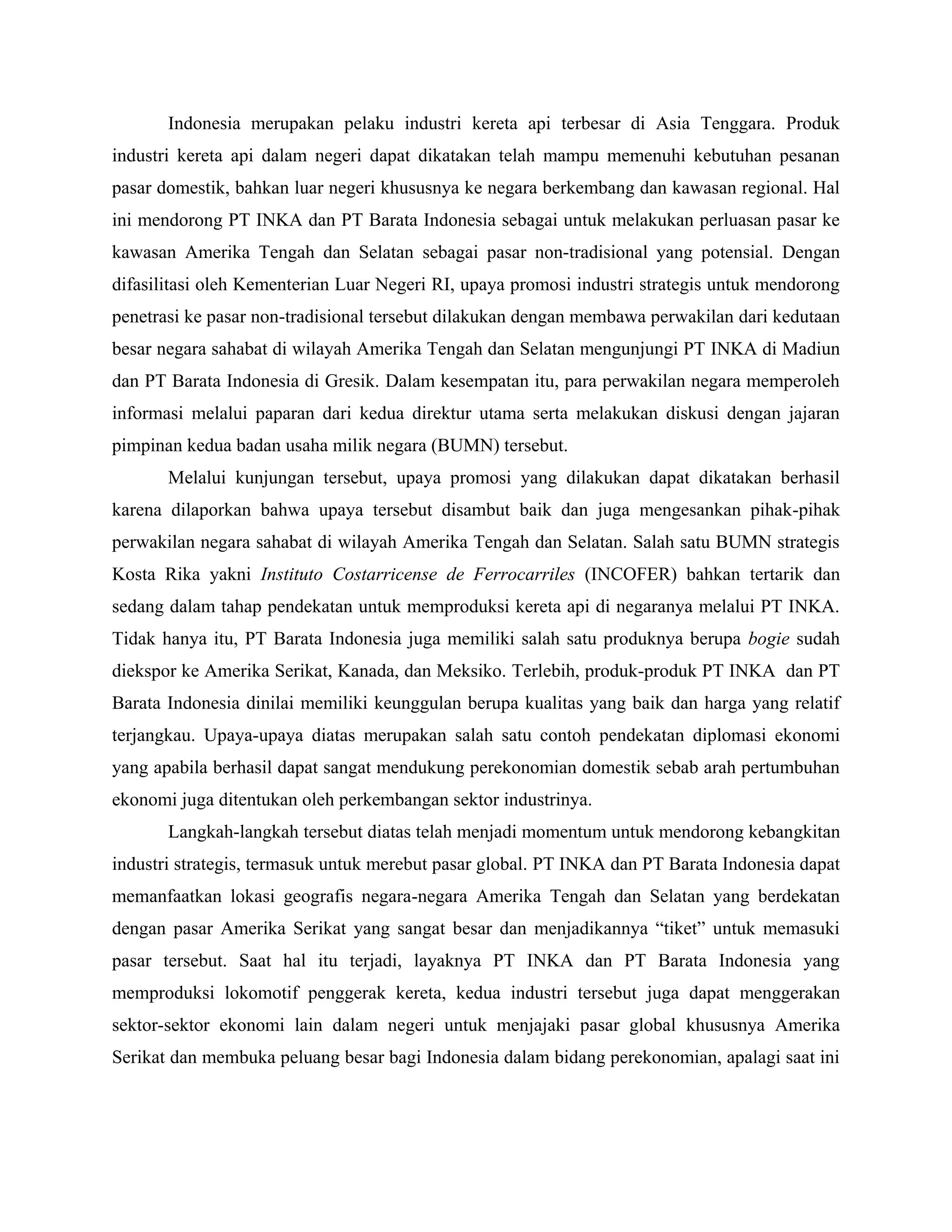 DIPLOMASI KERETA API DALAM UPAYA PROMOSI DAN EKSPANSI INDUSTRI ...