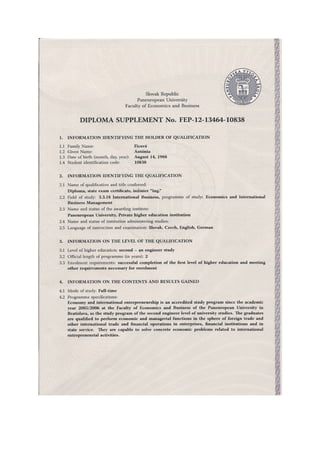 Diploma Supplement Part i. | PDF