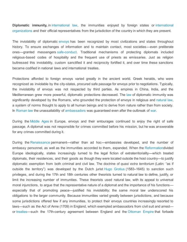 Diplomatic Immunity | DOCX | Law